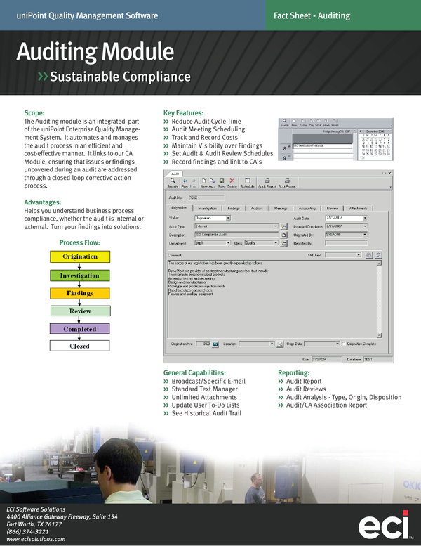 JobBOSS Quality by uniPoint Auditing Module