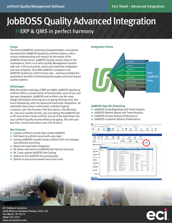 JobBOSS Quality Advanced Integration