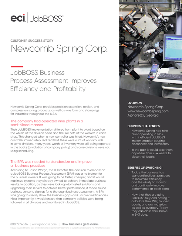 JobBOSS Newcomb Spring Corp PBA Case Study