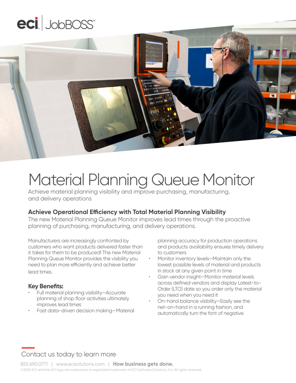 JobBOSS Material Planning Queue Monitor