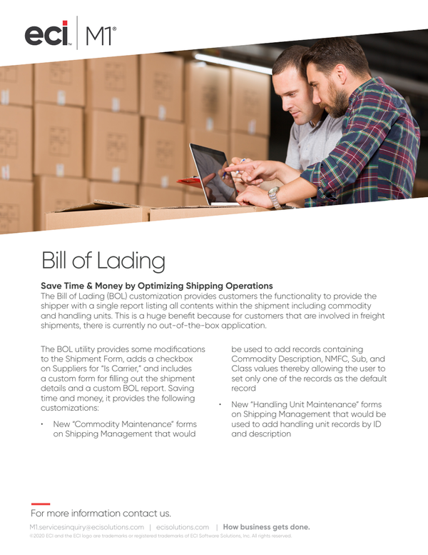M1 Custom Solution Bill Of Lading