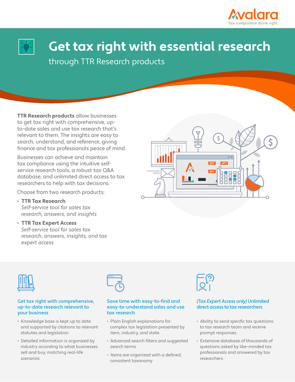 Avalara TTR Research Products Datasheet Avalara TTR Research Products Datasheet