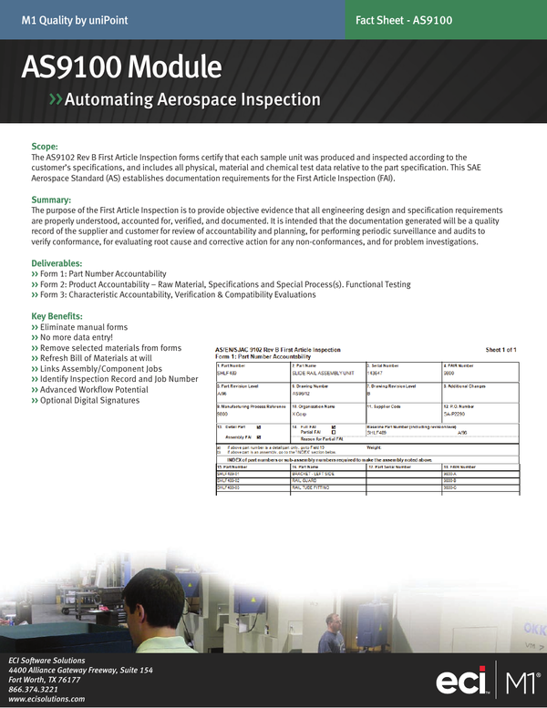 M1 Quality Management by uniPoint AS9100 Module