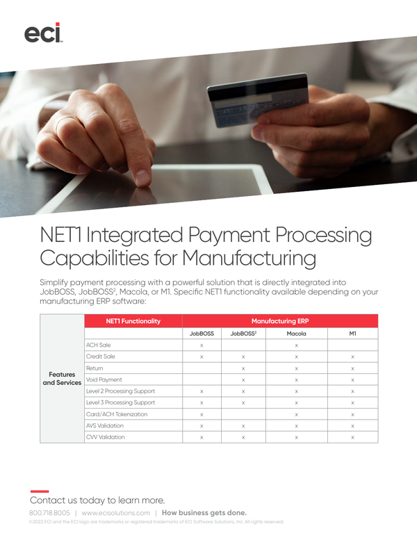 NET1 Payment Processing for Manufacturing Capabilities