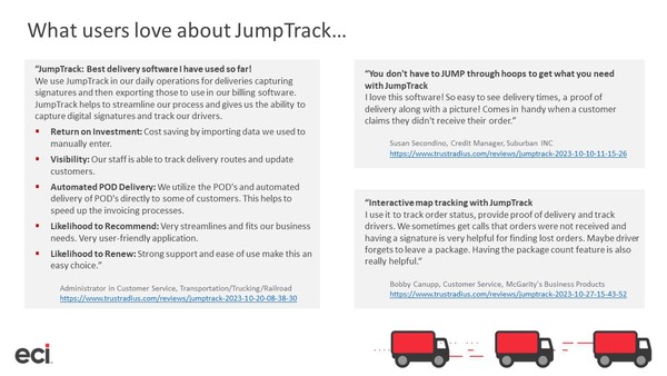 Eci JumpTrack Proof of Delivery Customer Reviews