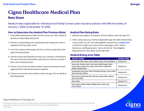 Cigna Healthcare 2024 Medical Rate Sheets GA