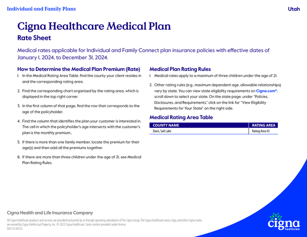 Cigna Healthcare 2024 Medical Rate Sheets UT