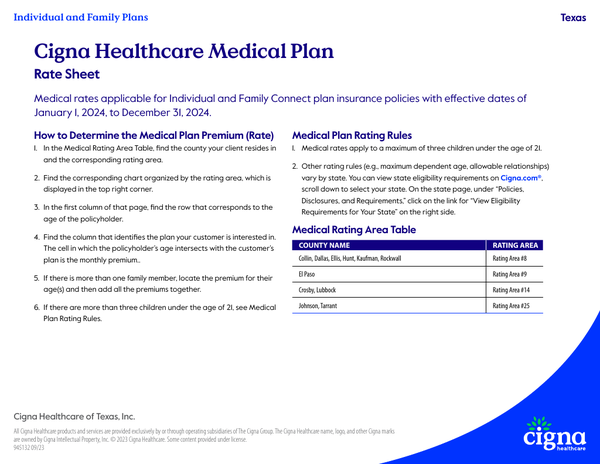 Cigna Healthcare 2024 Medical Rate Sheets TX