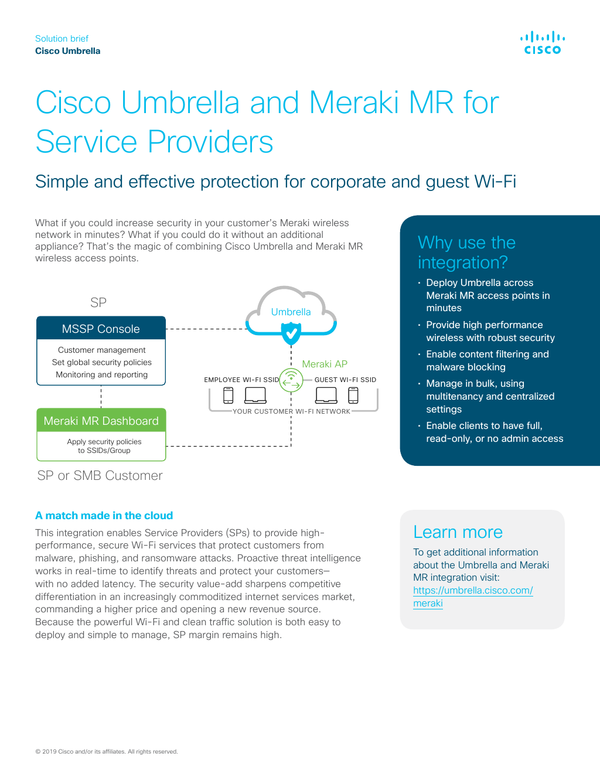 Cisco Umbrella and Meraki MR for Service Providers