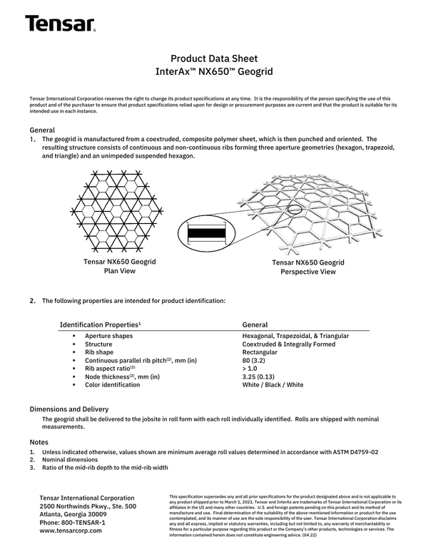 Tensar InterAx NX750 Geogrid Product Data Sheet