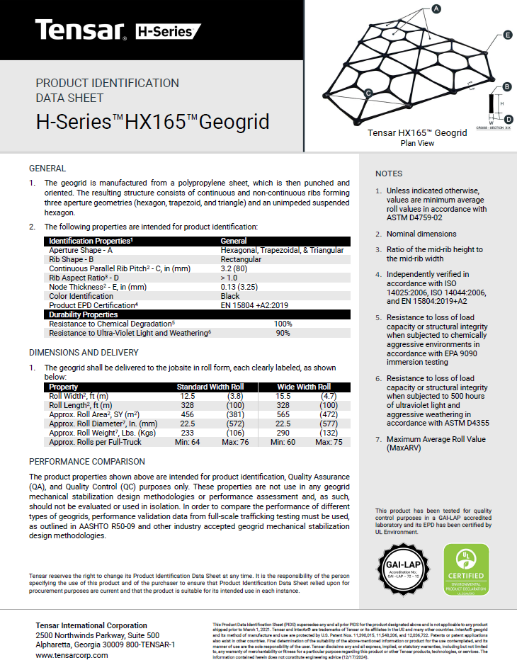 Tensar H-Series HX5.5™ Geogrid Product Data Sheet