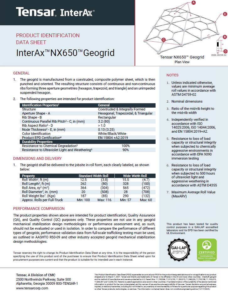 Tensar InterAx NX650 Geogrid Product Data Sheet