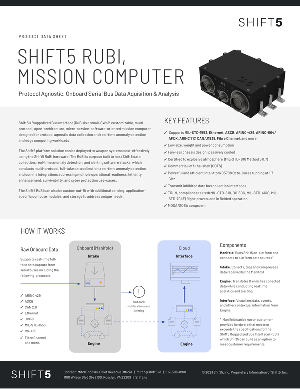 The Shift5 Platform Product Data Sheet