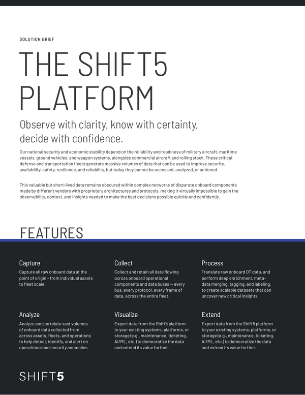 The Shift5 Platform Product Data Sheet
