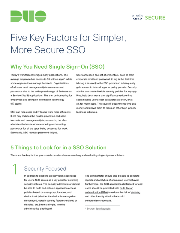 Five Key Factors for Simpler More Secure SSO