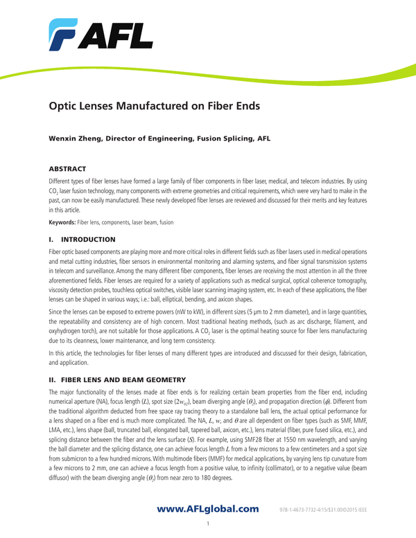 White Papers: Optic Lenses Manufactured on Fiber Ends
