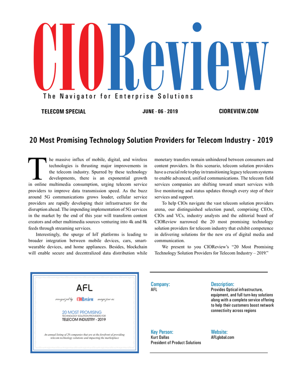 20 Most Promising Technology Solution Providers for Telecom Industry 2019