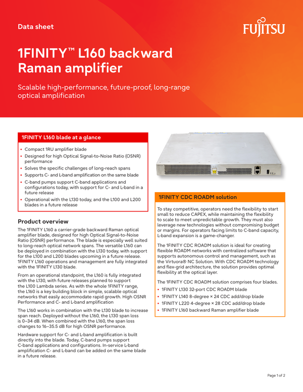 1FINITY L160 backward Raman amplifier [Data Sheet]