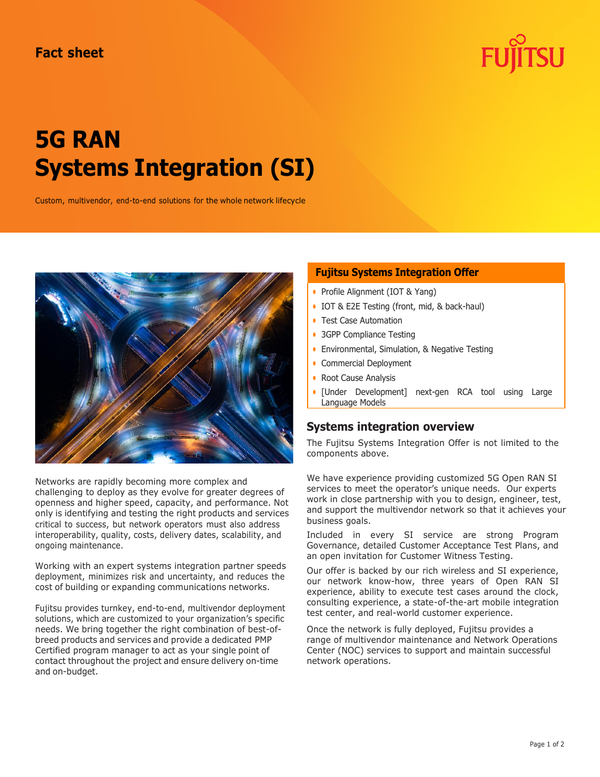 5G RAN Systems Integration (SI)
